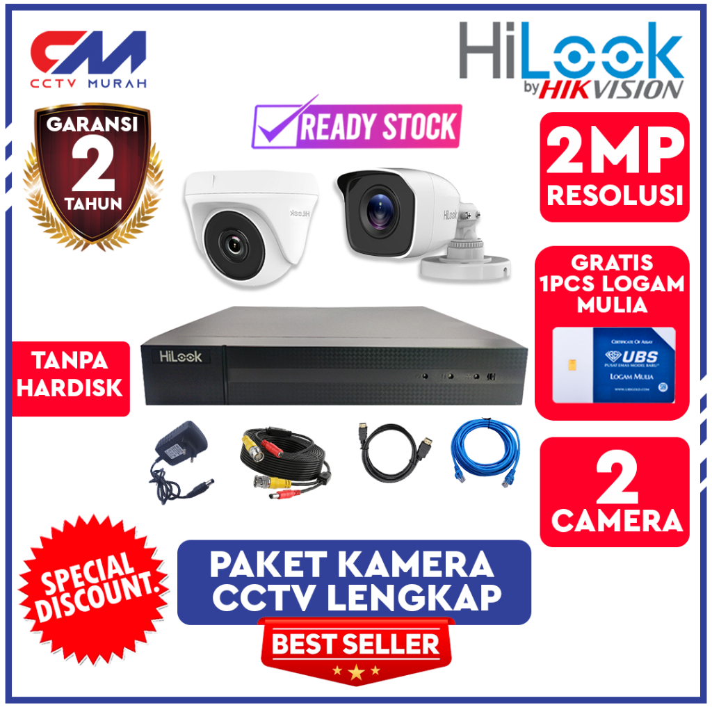 Jual Paket Camera Hilook 4 Channel 2 kamera , 1 Indoor 1 Outdoor kamera 2MP | Shopee Indonesia