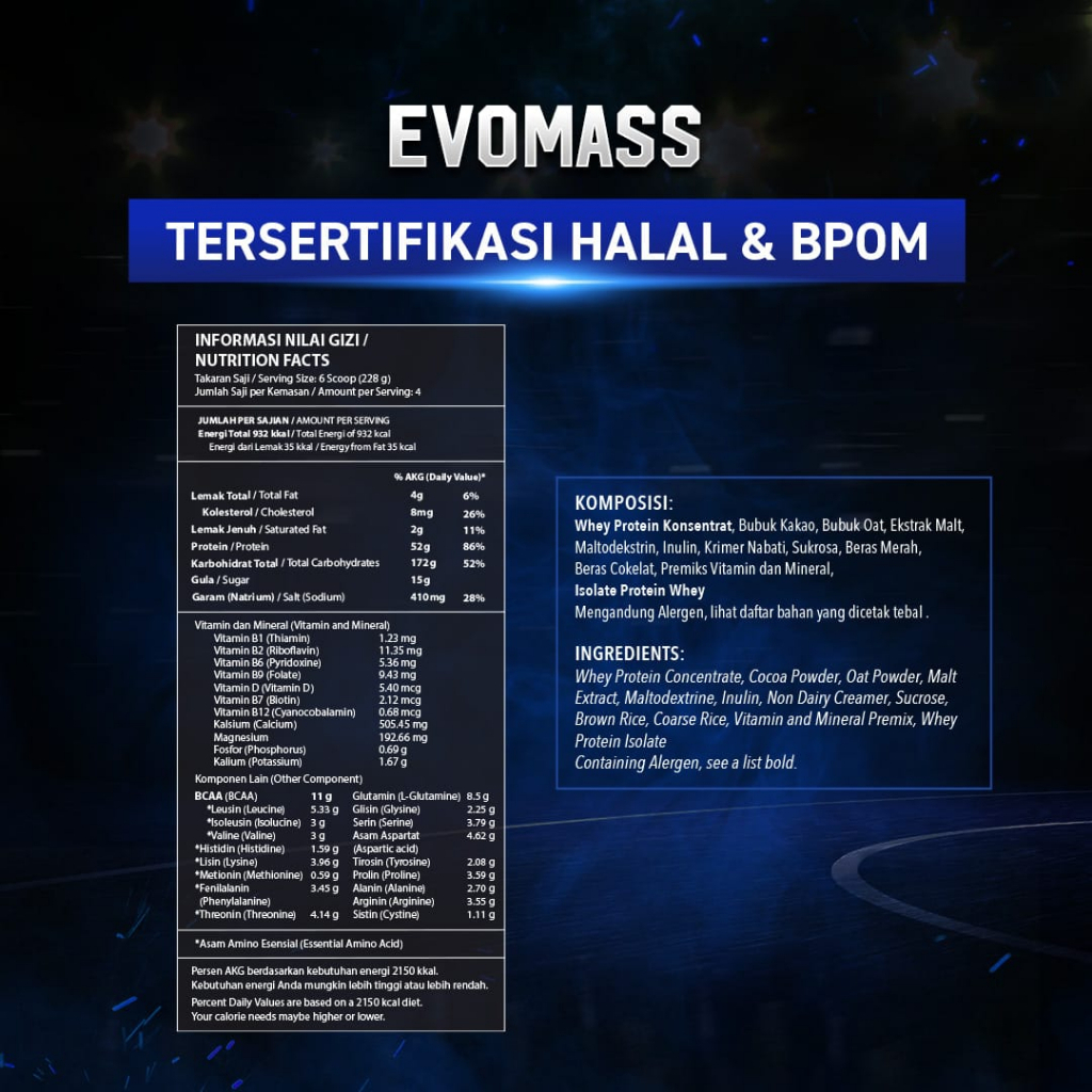 Jual EVOMASS 4,5 KG EVOLENE 10 LBS BPOM GAINER HALAL BPOM PROTEIN EVO ...