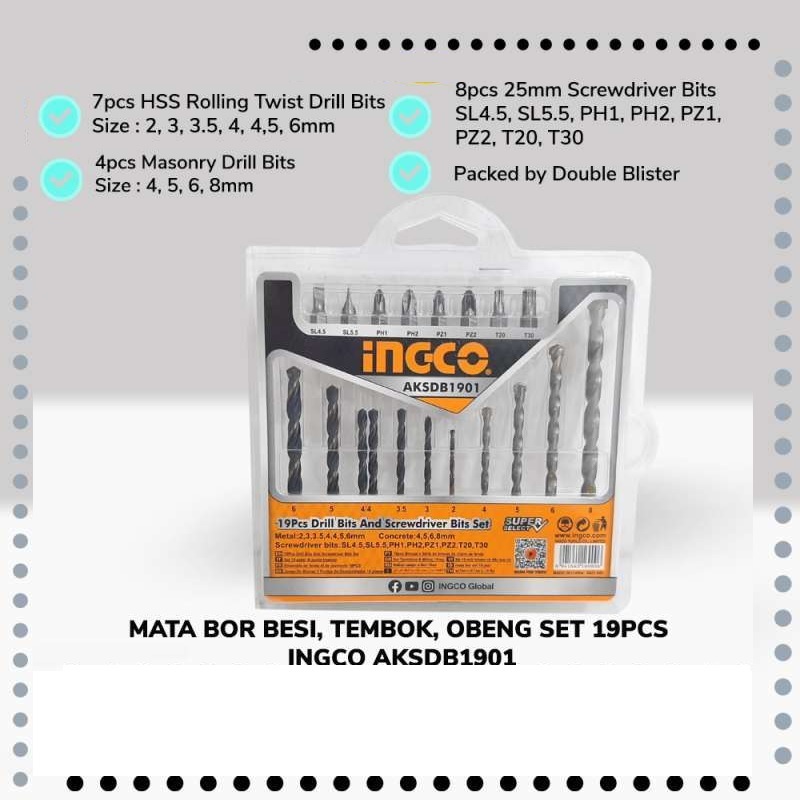 Jual INGCO AKSDB1901 MATA OBENG SCREWDRIVER SET 19PCS | Shopee Indonesia