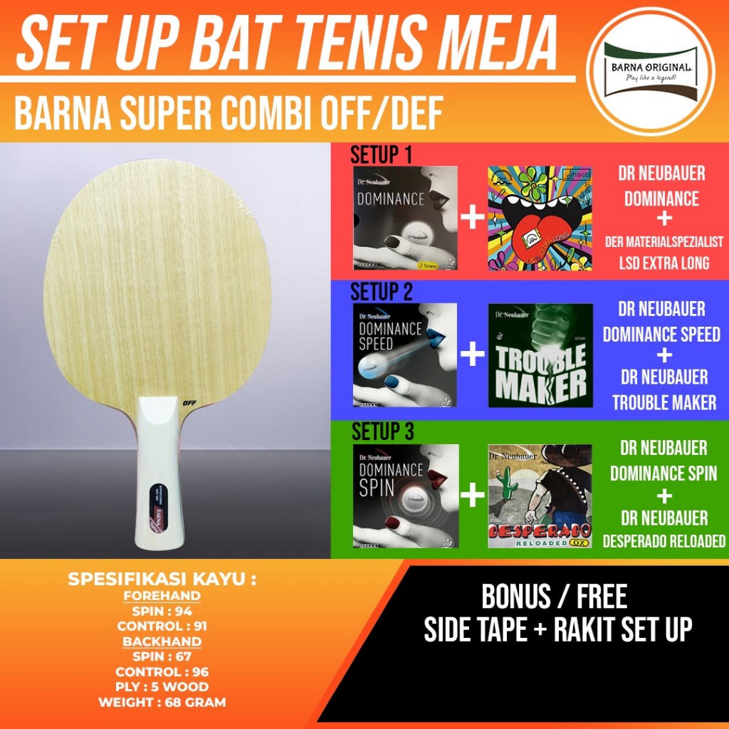 Jual Paket Bat Pingpong Rakitan Barna Supercombi OFF/DEF Dr. Neubauer | Shopee Indonesia