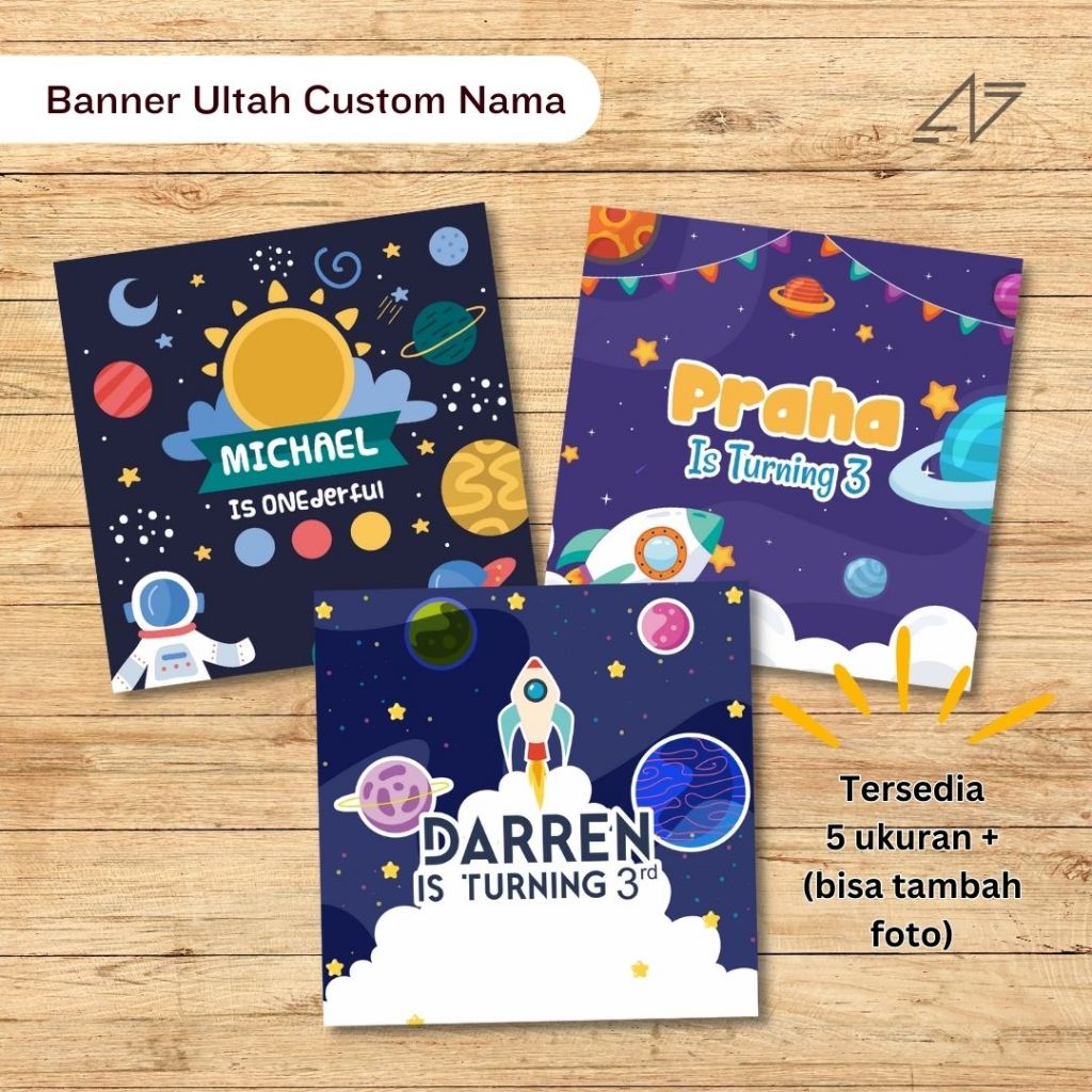 Jual Banner Ultah Tema Astronot Space Galaxy Banner Custom Nama Anak ...