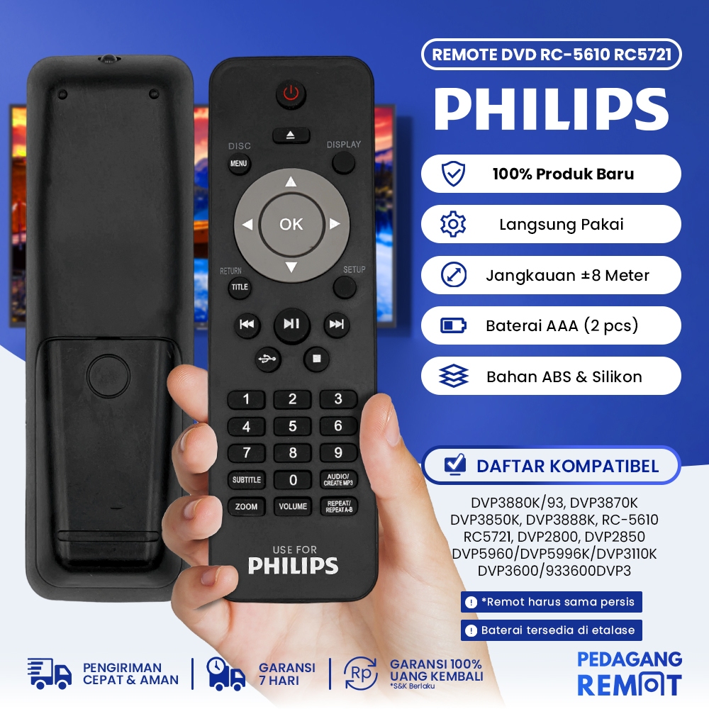 Jual Remot Remote DVD Philips RC-5610 RC5721 DVP3880K/93 DVP3870K ...