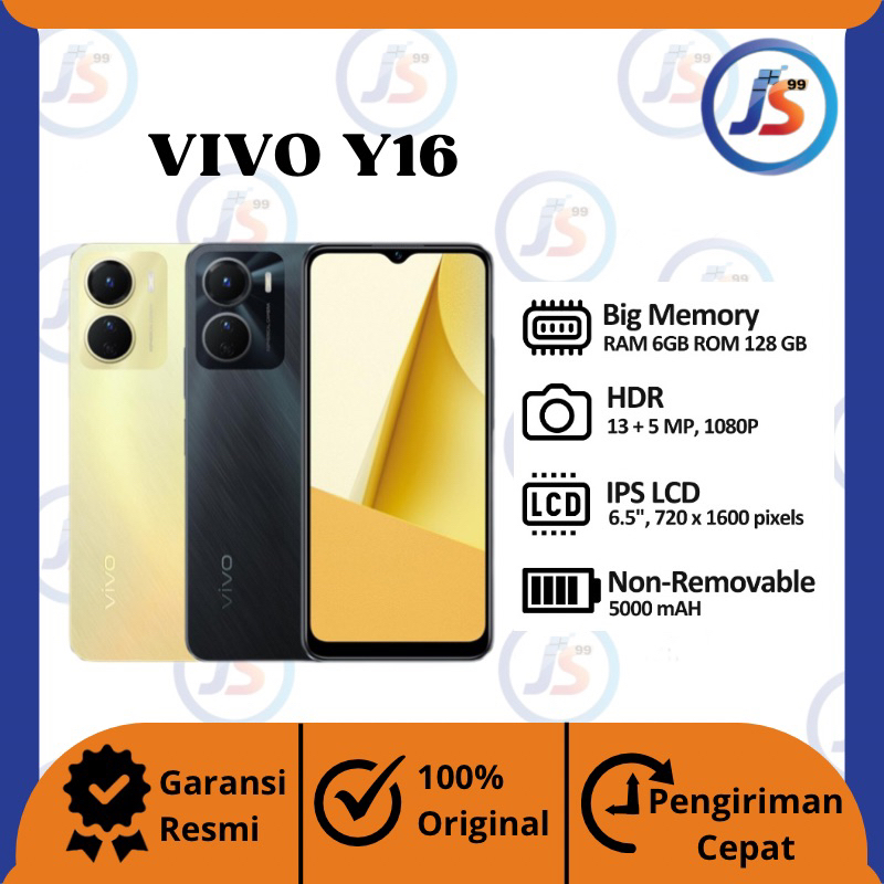 Jual Vivo Y16 (4/128) - 5000mAh + USB Type-C, RAM 4GB+4GB Extended, ROM 128GB, Ultra Fast Side ...
