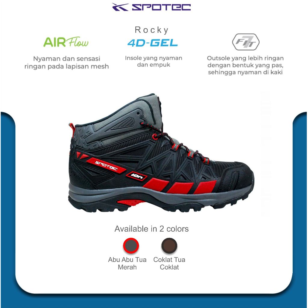 Jual SPOTEC Sepatu HIKING Artikel ROCKY-Hitam/Merah | Shopee Indonesia