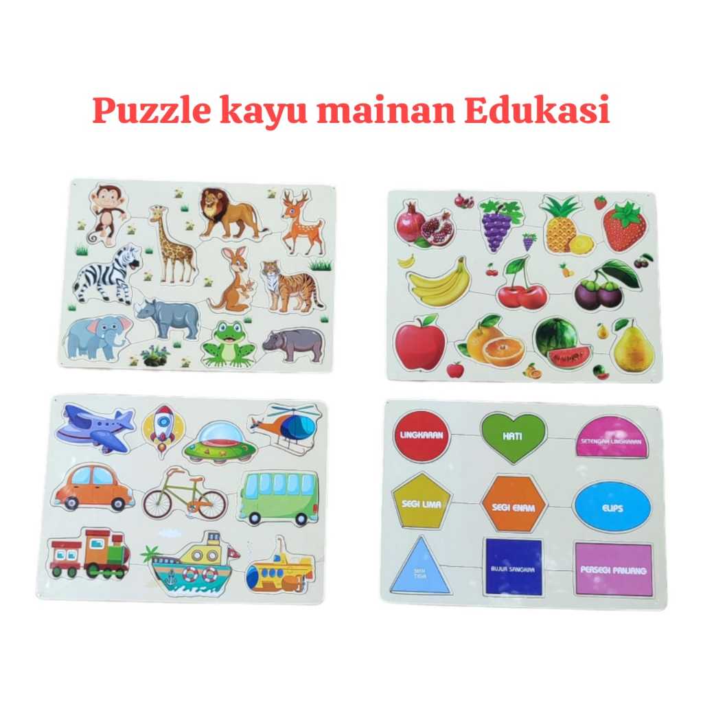 Jual Mainan Puzzle Kayu Edukasi Geometri Hewan Buah Kendaraan Bentuk ...