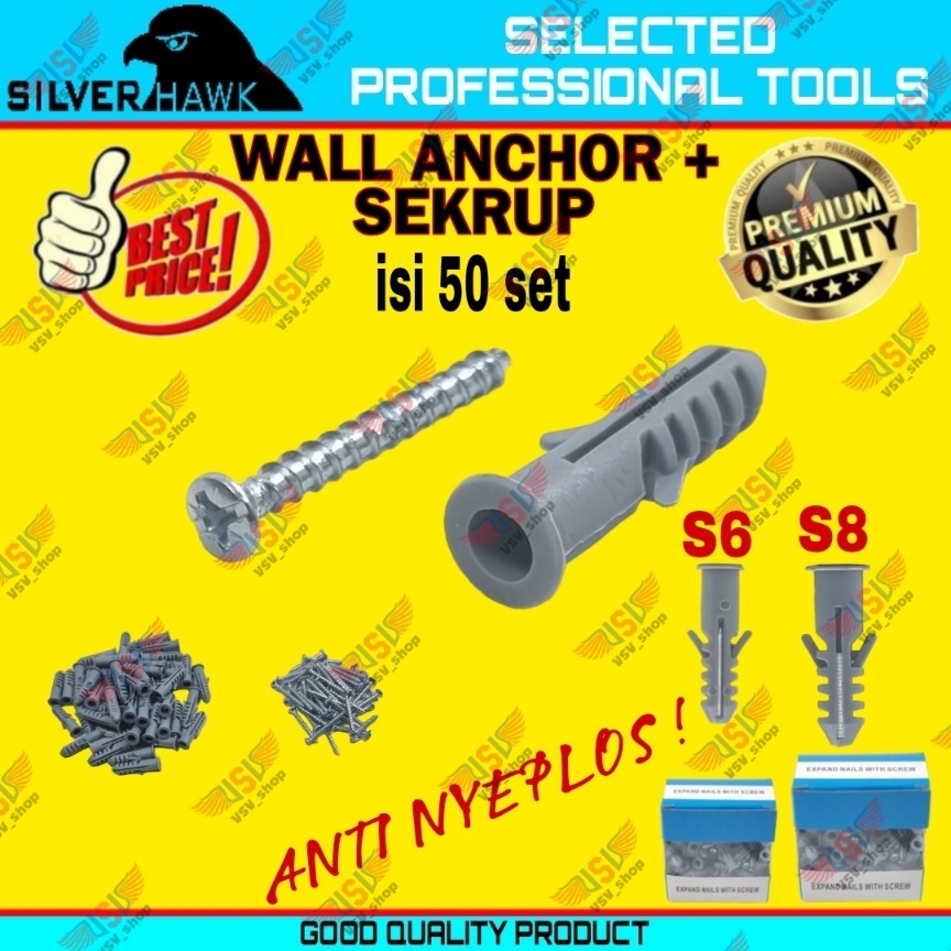 Jual Angkur Baut Tembok Sekrup S6 Set untuk sekrup Dinding Wall Anchor ...