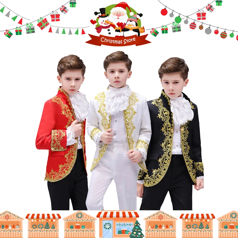 Jual Baju Negara Eropa Bangsawan Red White Black Victorian Boy Kostum ...