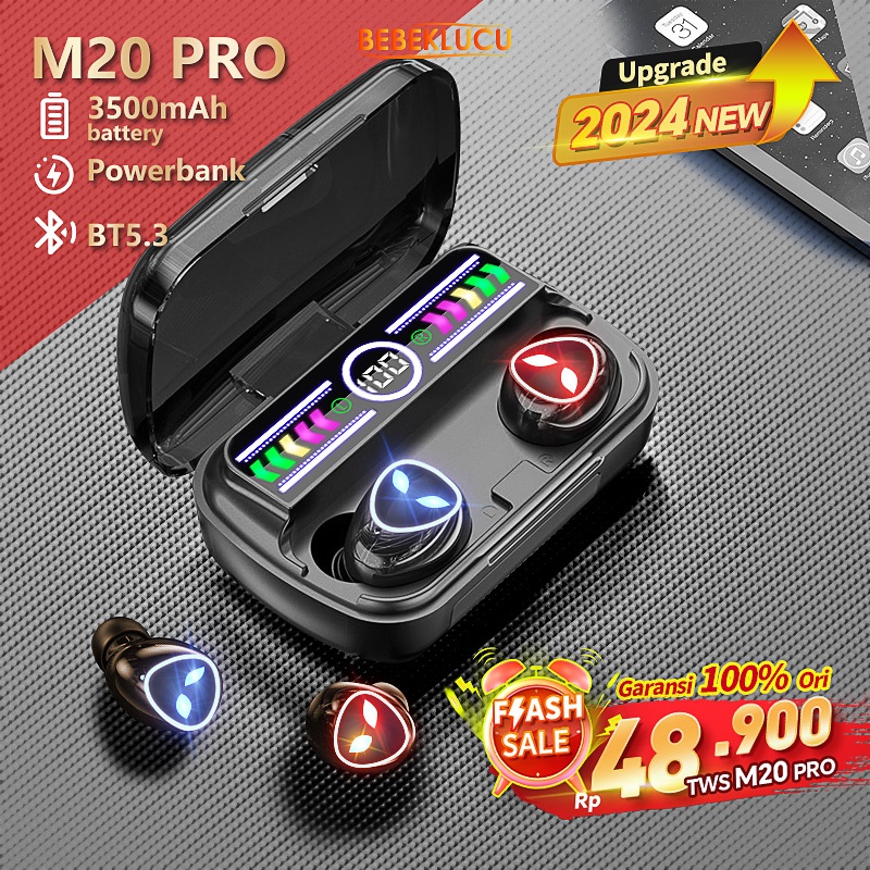 Jual 2024 M20Pro TWS Bluetooth 5.3 Earphone Wireless Earphone 3500Mah Battery Full Bass Suara ...
