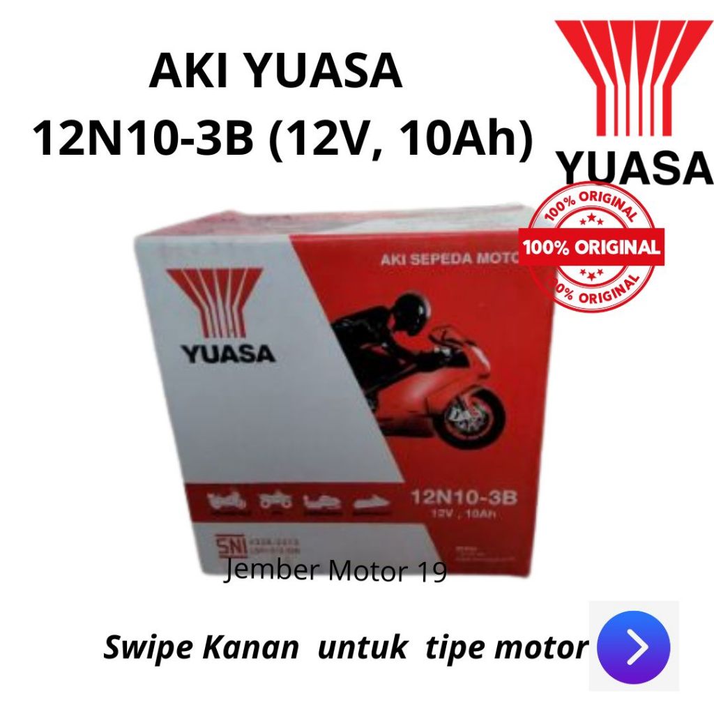 Jual AKI MOTOR/ ACCU MOTOR YUASA 12N10 3B | Shopee Indonesia
