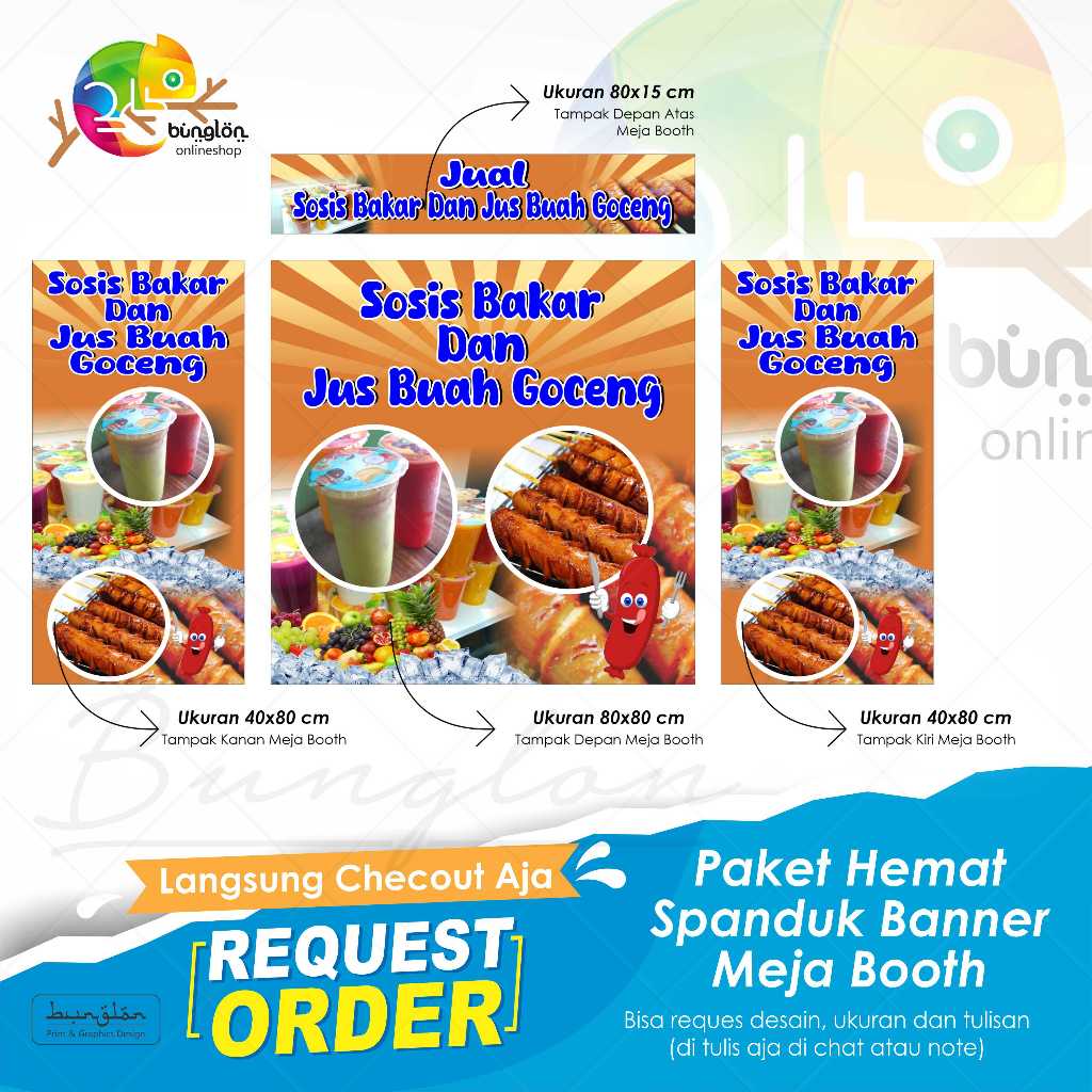 Jual Spanduk Banner Meja Booth Jajanan Sosis Bakar & Jus Buah | Shopee ...