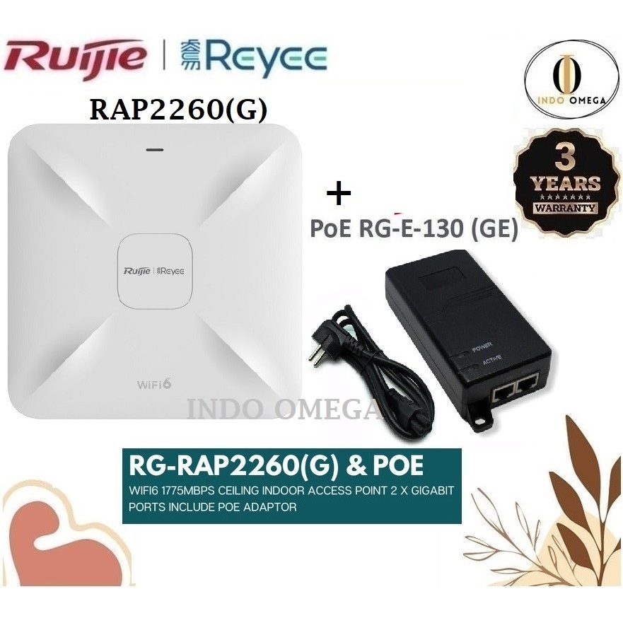 Jual Ruijie RG-RAP2260(G) + RG-E130(GE) Wi-Fi 6 DualBand Ceiling Mount ...