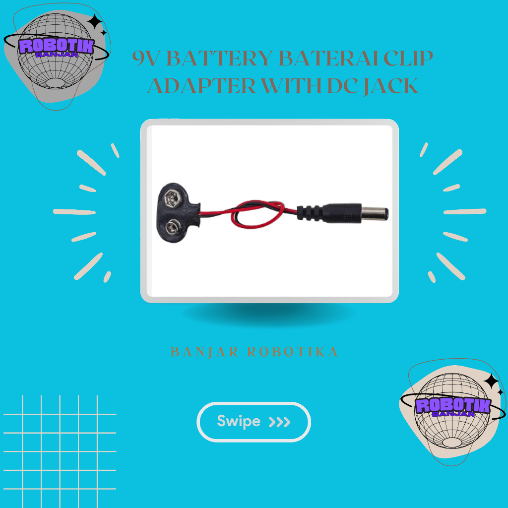 Jual Adapter Klip Baterai 9V dengan Jack DC clip untuk Arduino Uno Mega ...