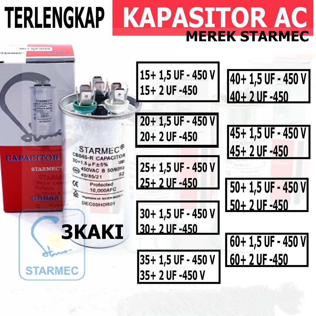 Jual KAPASITOR AC 3 KAKI CAPASITOR | Shopee Indonesia