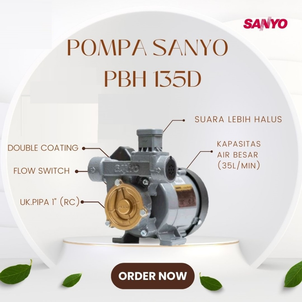 Jual SANYO POMPA PENDORONG / BOOSTER PUMP OTOMATIS PBH 135D GARANSI RESMI | Shopee Indonesia