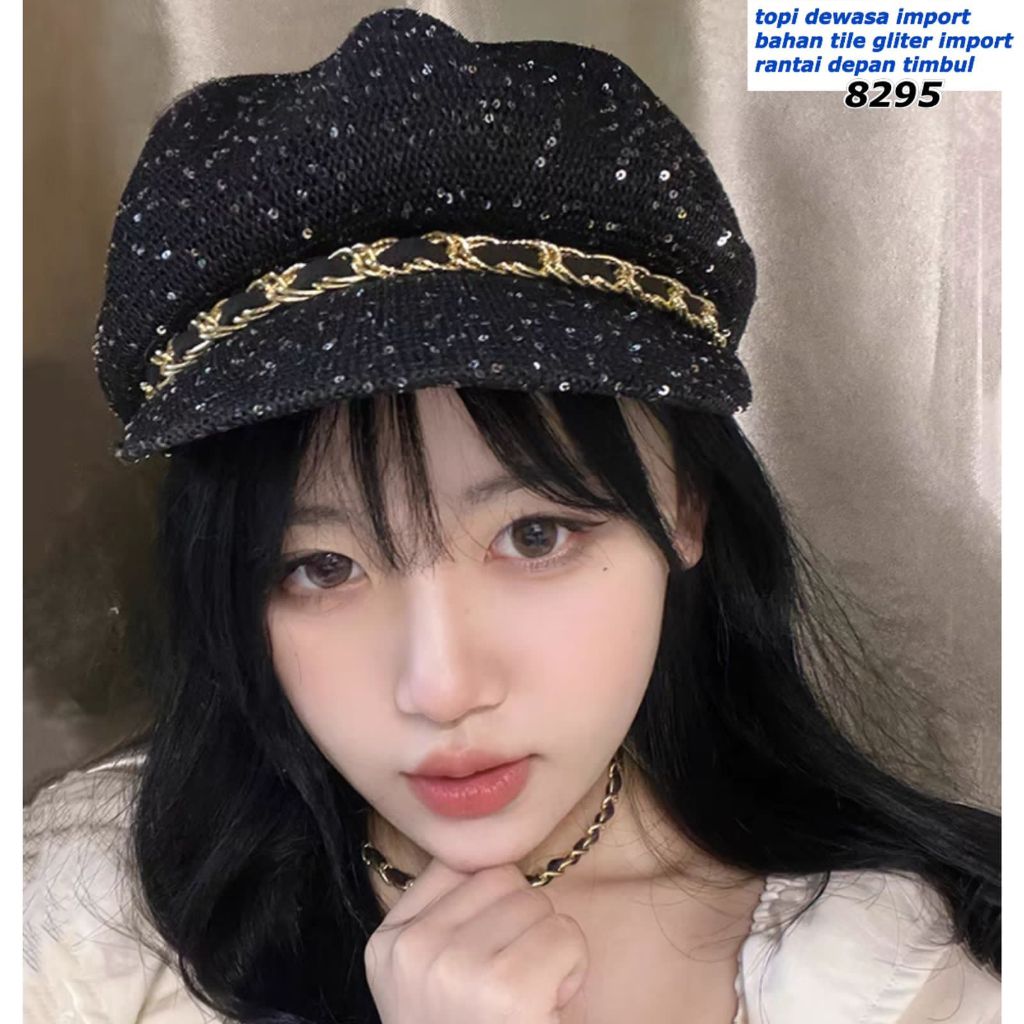 Jual Topi dewasa koreanstell gliter rantai 8295 / Topi wanita / topi ...