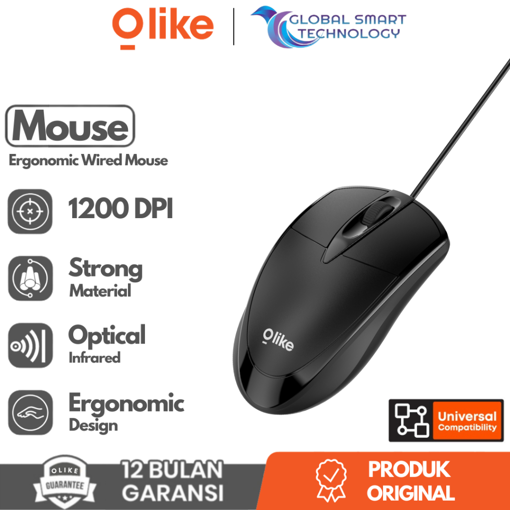Jual OLIKE M102 Mouse Optical Ergonomic Wired USB 1200DPI Mouse Kabel ...