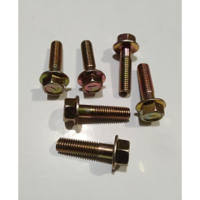 Jual Baut flange bolt m8 x 30 mm / baut topi kuning ( kunci 12 ) | Shopee Indonesia