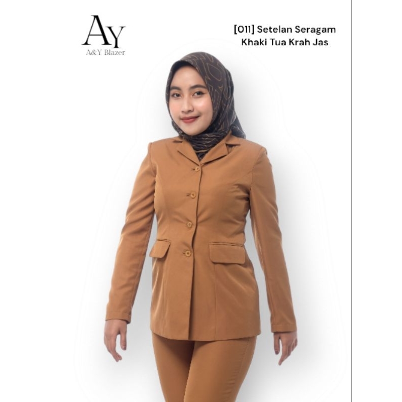 Jual [017] A&Y Blazer Setelan Baju Seragam Blazer Wanita Pola Polos Kerah Jas | Warna Khaki SEMI ...