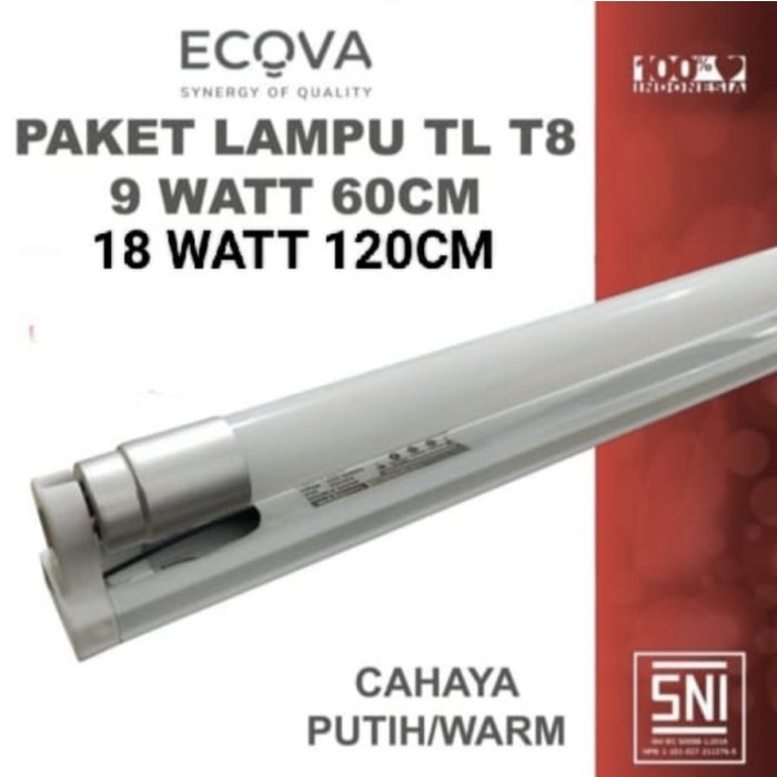 Jual Lampu TL LED SET 18W T8 Ecova cool day light putih 120cm | Shopee Indonesia