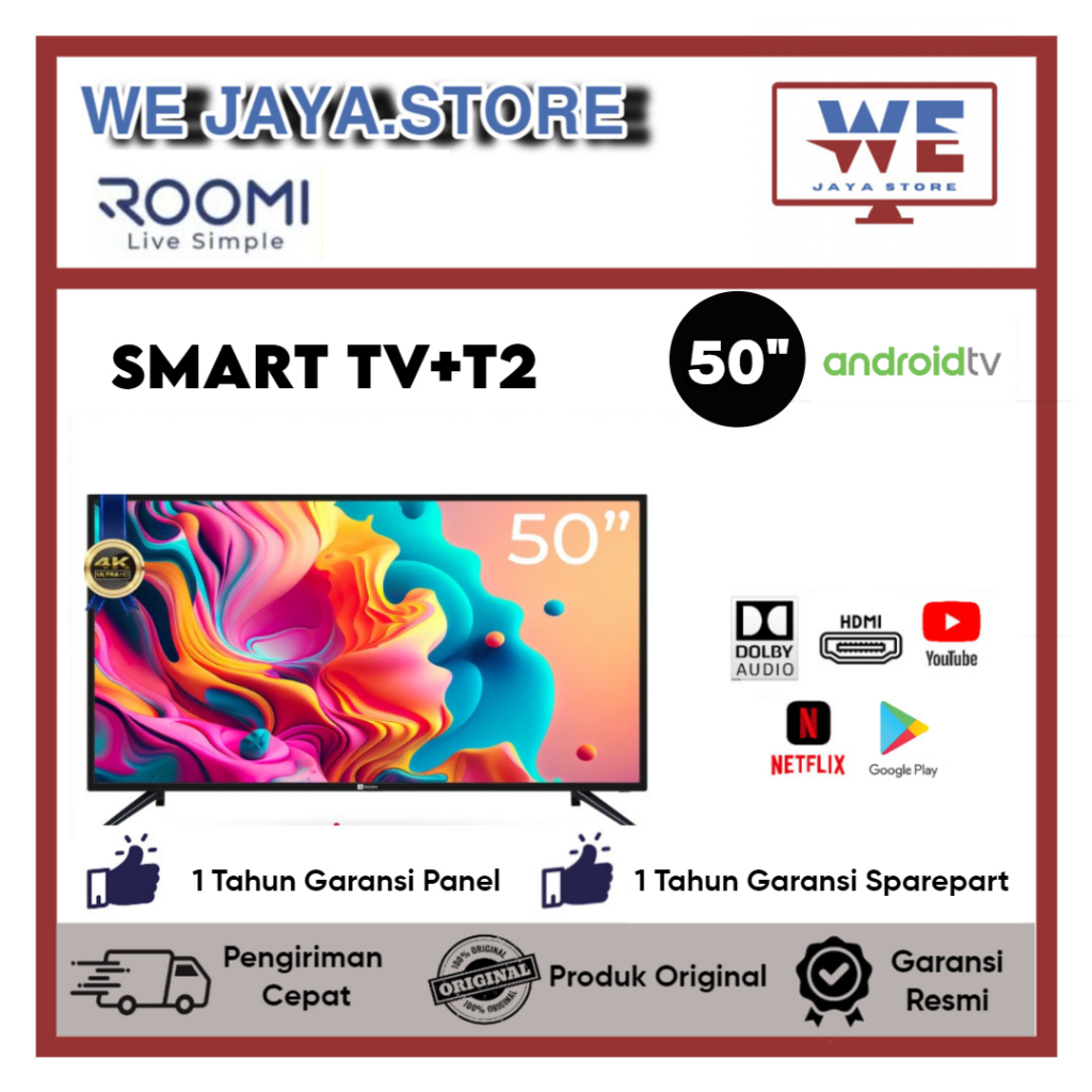 Jual TV LED ROOMI SMART TV +T2 50 INCH ROOMI TV 50" | Shopee Indonesia