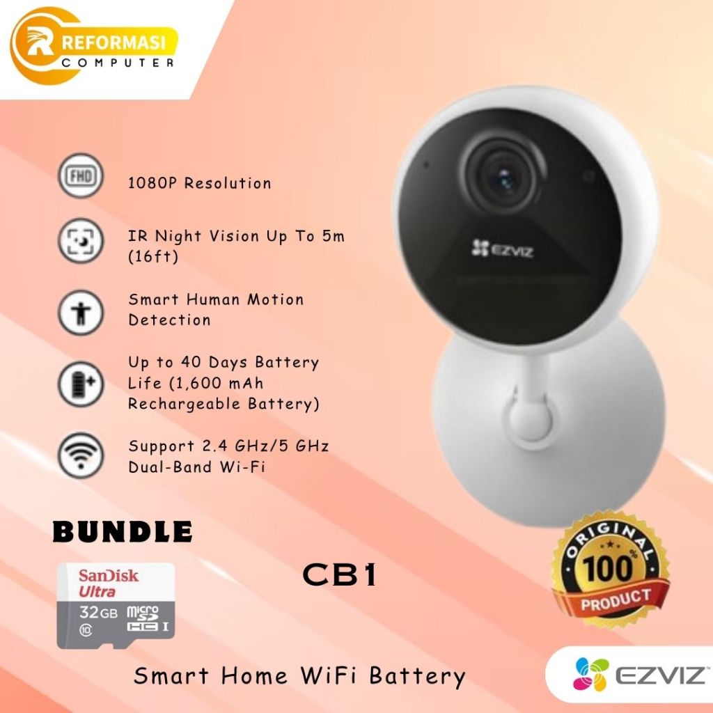 Jual CAMERA Ezviz CB1 Smart Home WiFi Battery IP Camera CCTV Indoor ...
