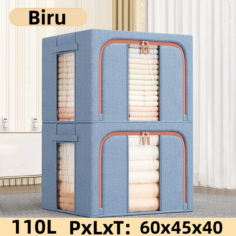 Jual 66L/110L storage box linen katun lebih tebal kotak penyimpanan ...