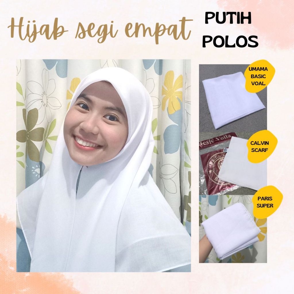 Jual kerudung putih segi empat polos / jilbab segi empat putih polos ...