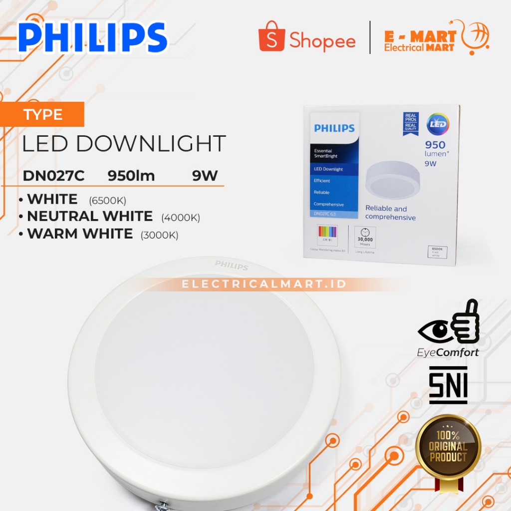 Jual Philips Downlight OB Bulat DN027C G3 LED9/CW 9W 220-240V D150 | Shopee Indonesia