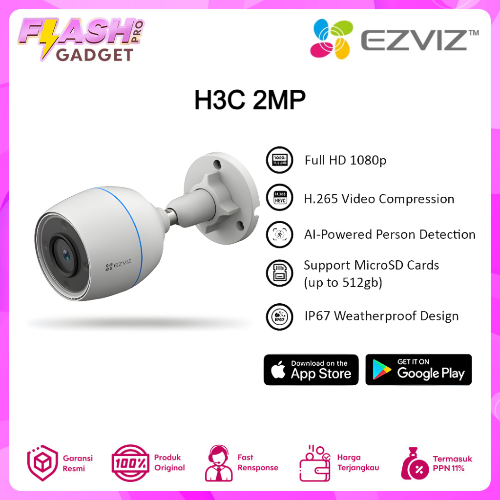 Jual Ezviz H3C 2MP Night Vision Smart Wi-Fi IP Camera CCTV Outdoor ...