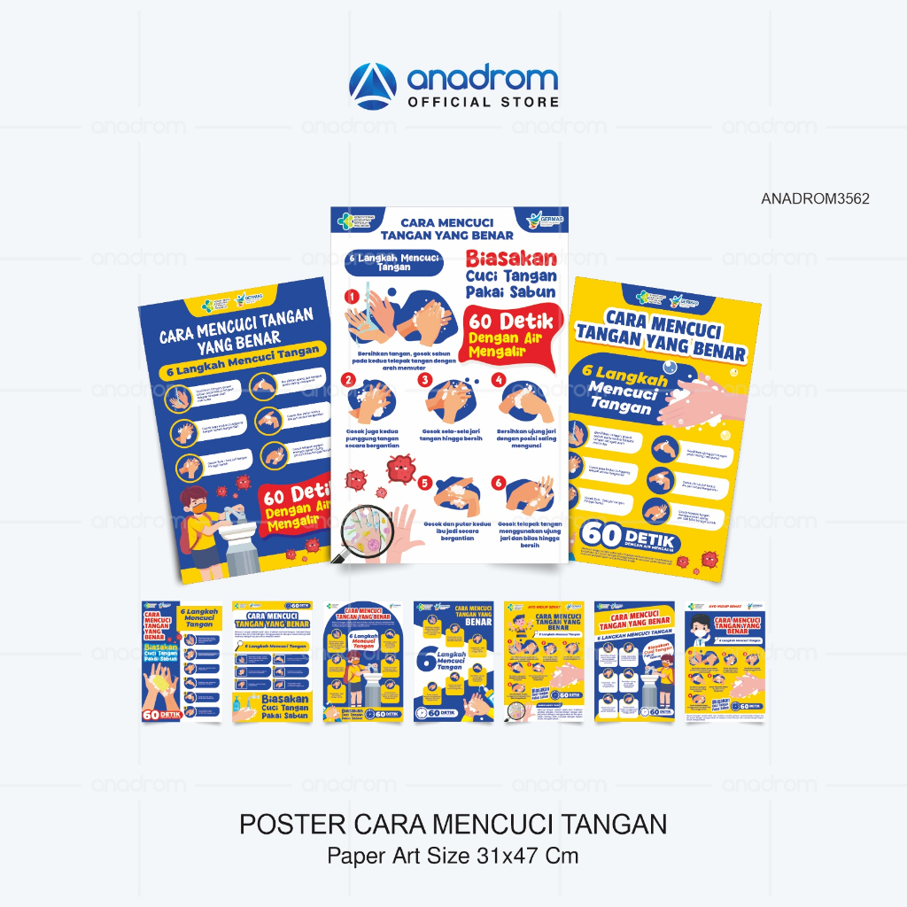 Jual Poster Langkah Mencuci Tangan Dengan Air Mengalir | Poster Promker ...