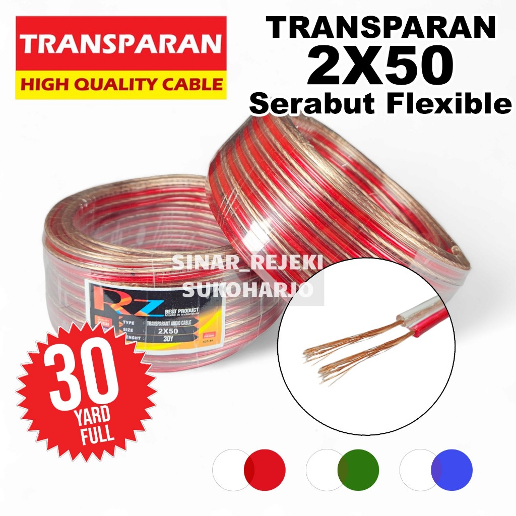 Jual Kabel Listrik Transparan Kabel Serabut 2x50 Roll 30 Yard Kabel Monster 2 x 50 Kabel Audio ...