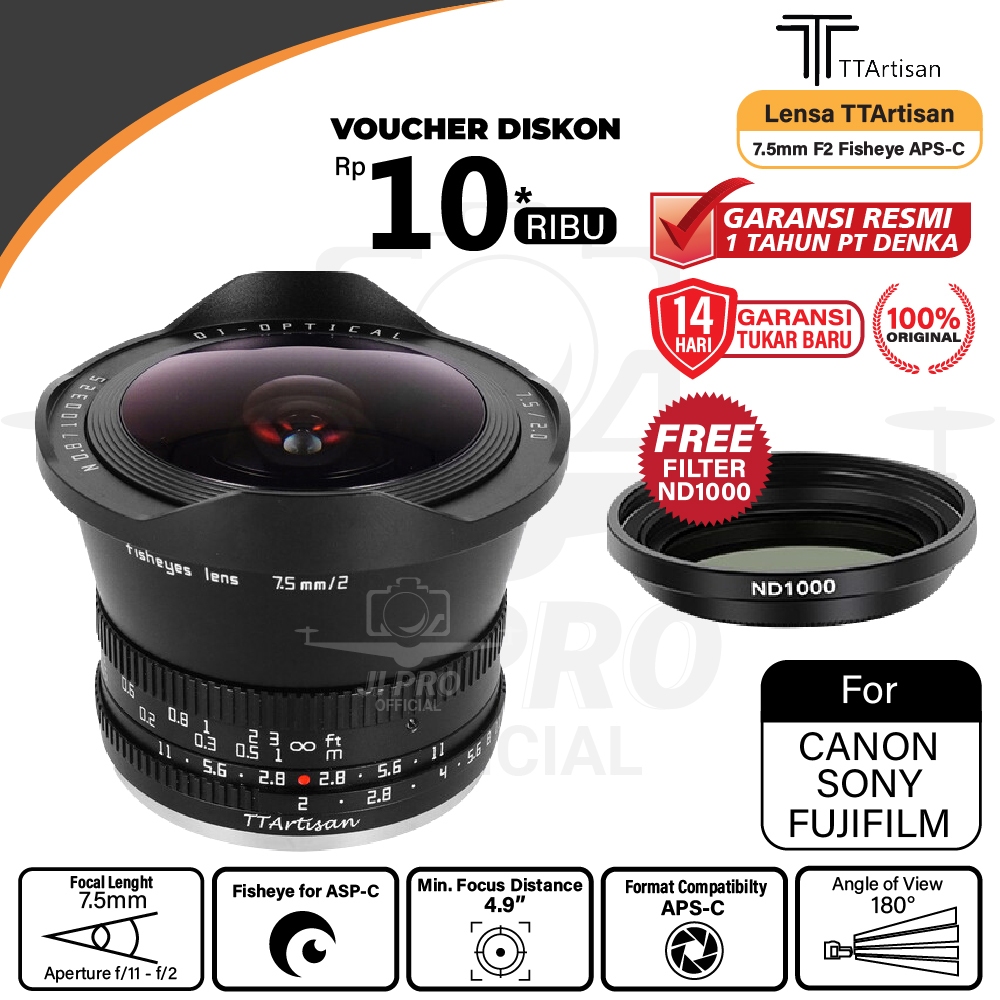 Jual Lensa TTartisan 7.5mm F2 Fisheye Lens for APS-C Canon Sony ...