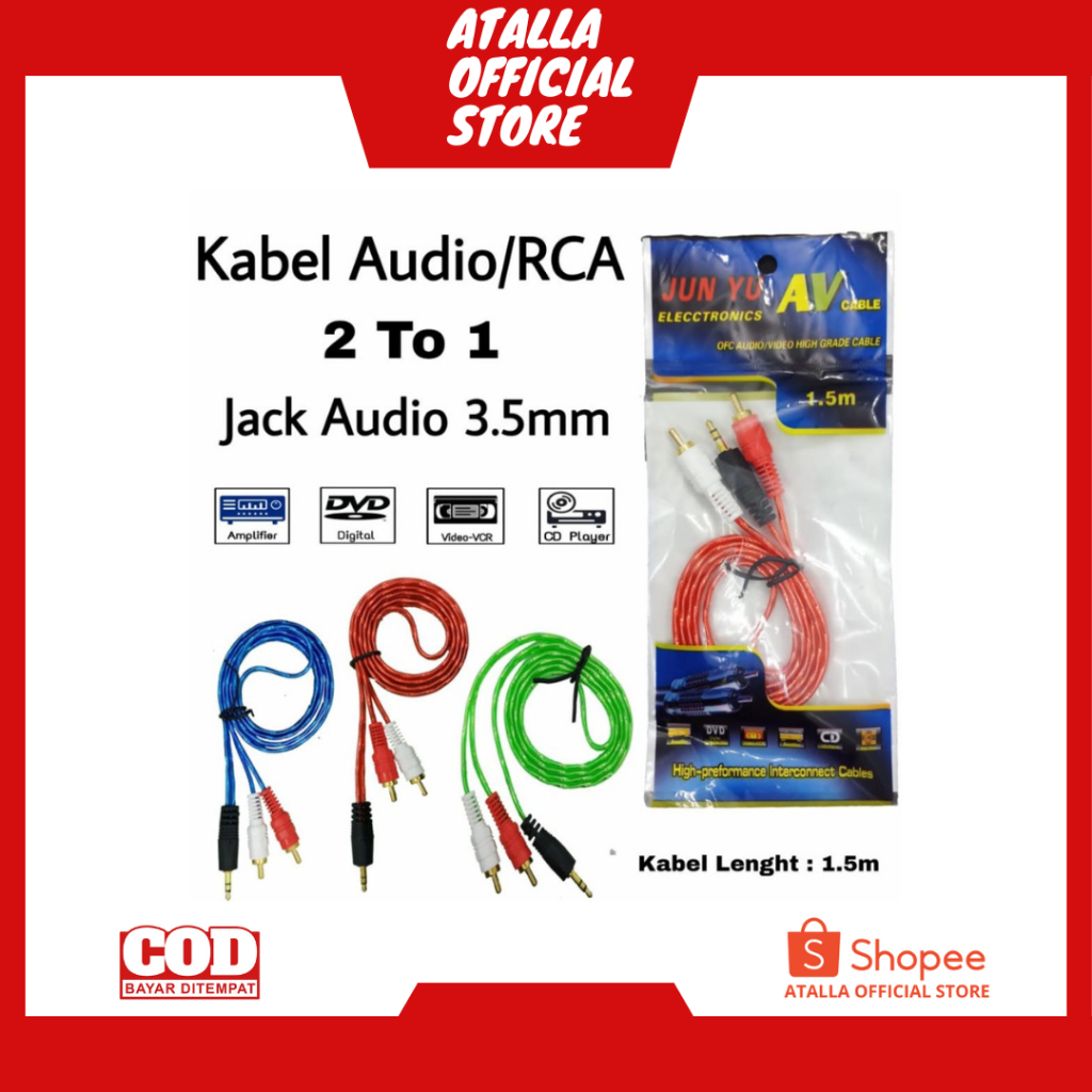 Jual Kabel Audio Jack 2 in 1 3.5mm dari HP ke Speaker Salon panjang 1,5 meter. | Shopee Indonesia