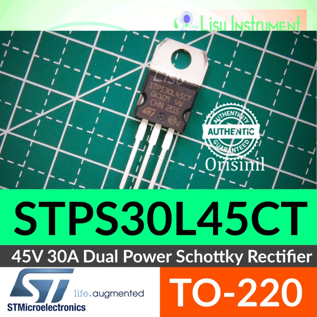 Jual STPS30L45CT 45V 30A Dual Low Drop Power Schottky Rectifier TO-220AB STMicroelectronics ...