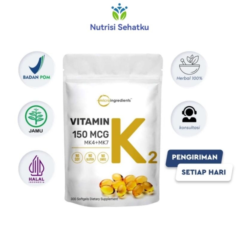 Jual Microingredients Vitamin K2 150 MCG MK4+MK7 300 Softgels Original ...