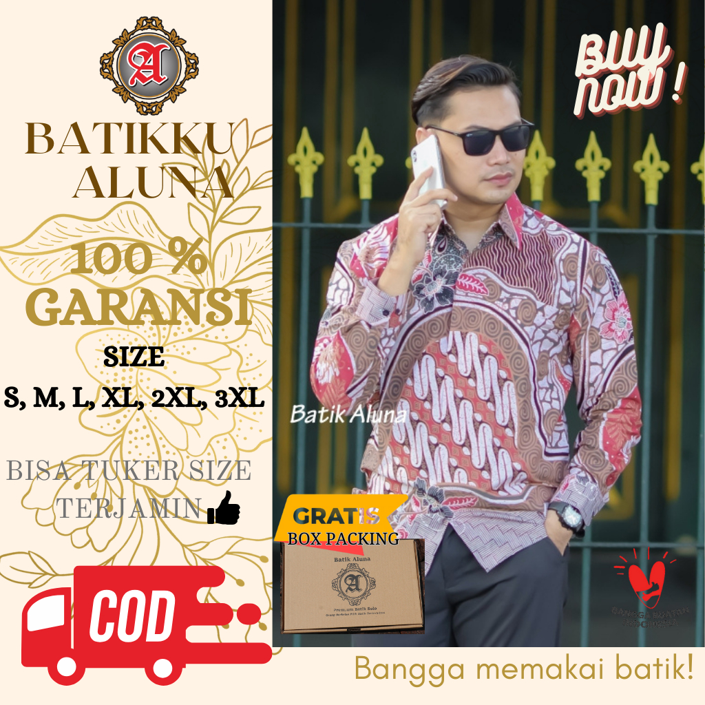 Jual Baju Batik Pria Lengan Panjang Premium Modern Terkini Aluna Batikku Aluna PCW 017 PCW 018 ...
