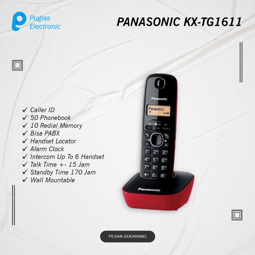 Jual Pesawat Telepon Wireless Panasonic KX-TG1611 Telephone Rumah Kantor Indihome - RED | Shopee ...