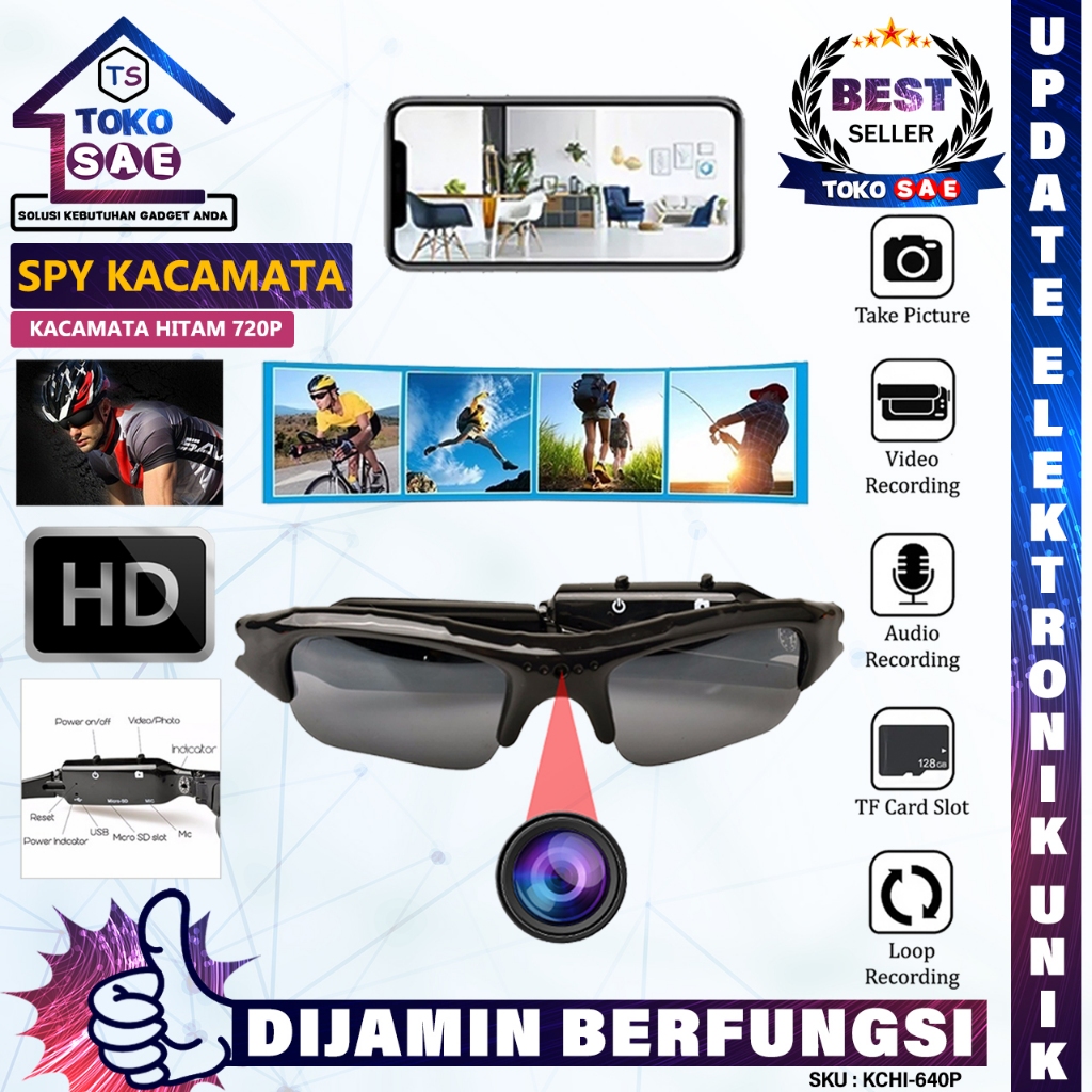 Jual Spy Cam Camera Glasess Eyewear Kacamata HD 640P Slot Micro SD ...