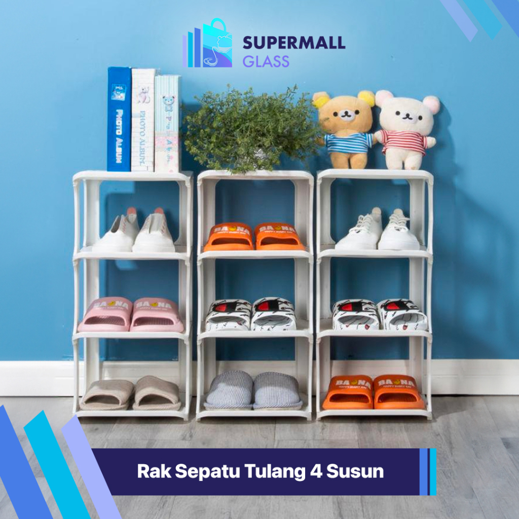 Jual Supermall Glass COD Rak Sepatu Tulang / Rak Sepatu Plastik 4 Susun / Rak Serbaguna / Rak ...