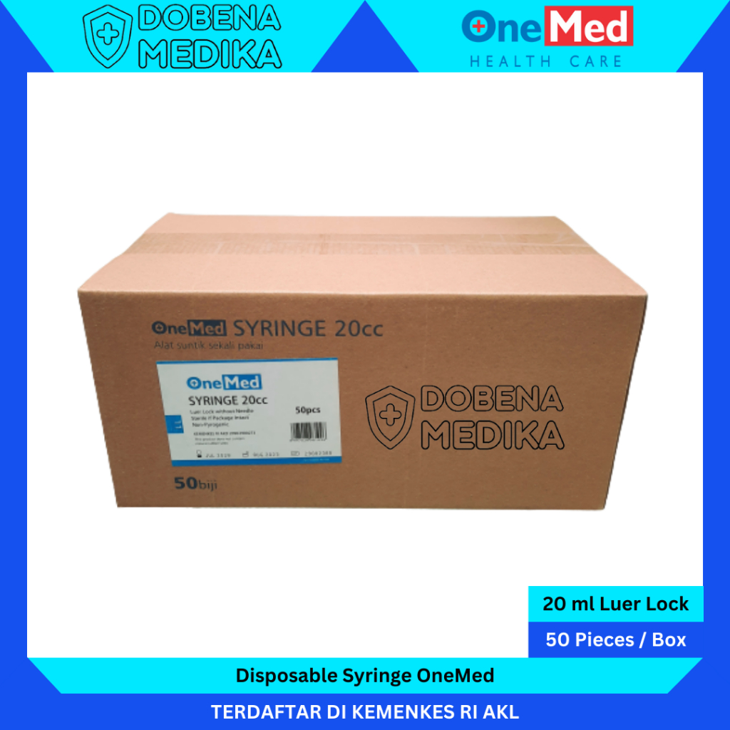 Jual Disposable Syringe 20 ml OneMed Luer Lock Suntikan 20 cc Bolong ...