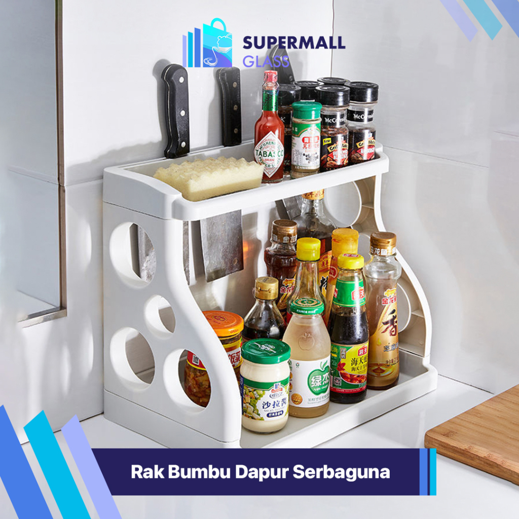Jual Supermall Glass COD Rak Bumbu Dapur Serbaguna Bulat Dan Rak Pisau ...