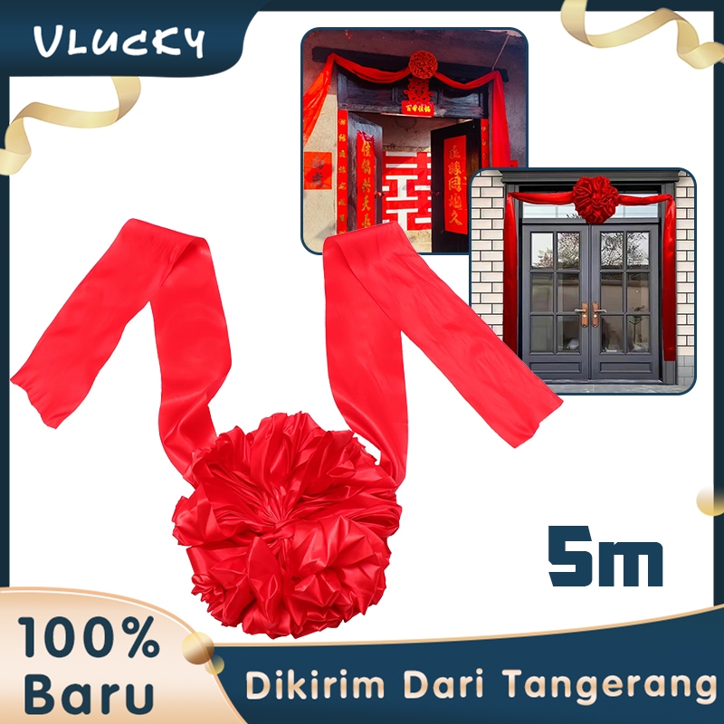 Jual 5 Meter Kain Merah Sangjit Dekorasi Wedding 1 Bunga Kain Pintu ...