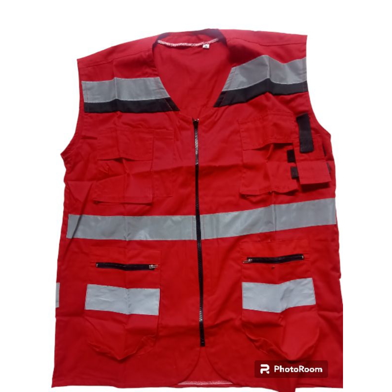 Jual Rompi Safety Bahan Drill Warna Merah / Rompi Proyek Drill Merah ...