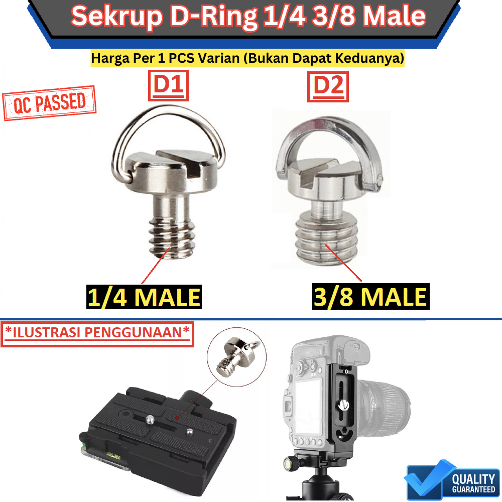 Jual D-Ring Screw/Sekrup 1/4 3/8 Male Baut Untuk Monopod Tripod, Quick ...