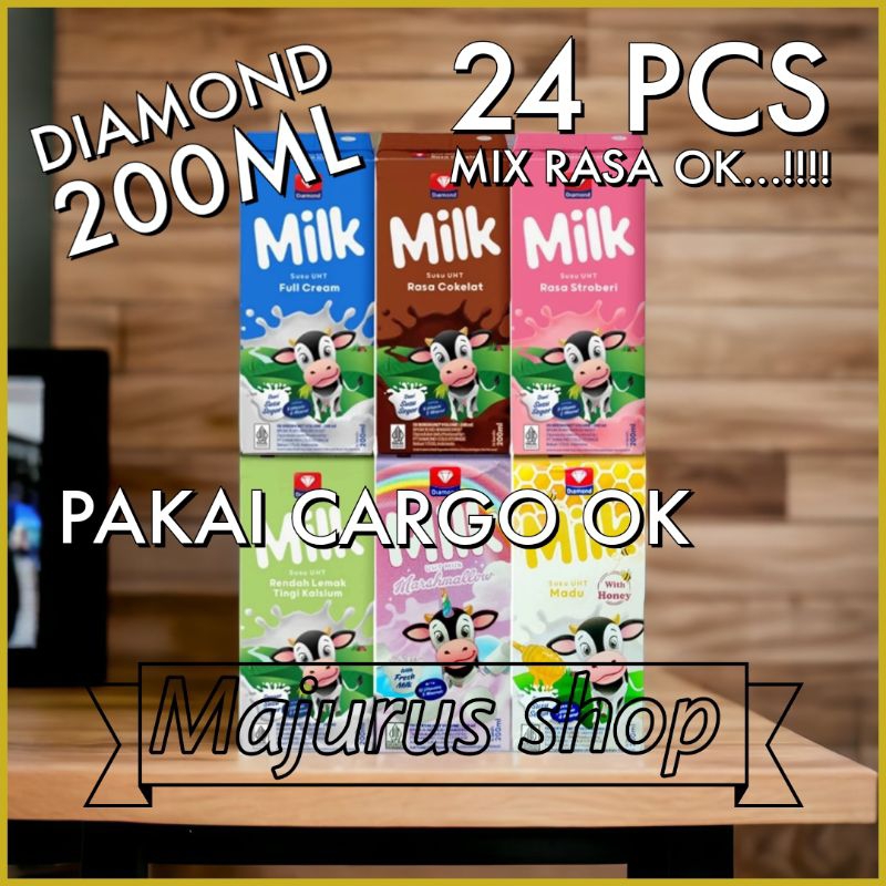 Jual CARGO-Susu uht diamond 200ml-(200 ml/ 24 pcs)-| Full Cream, Coklat, Stroberi, Marshmallow ...