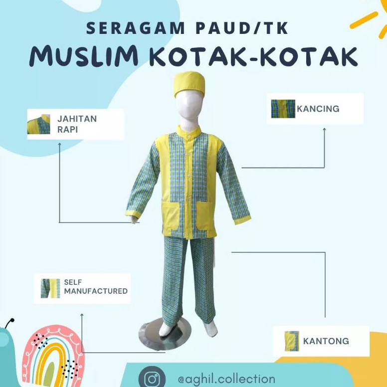 Jual Recomended.. SERAGAM TK/PAUD MUSLIM KOTAK-KOTAK BAJU TK/PAUD KOTAK ...