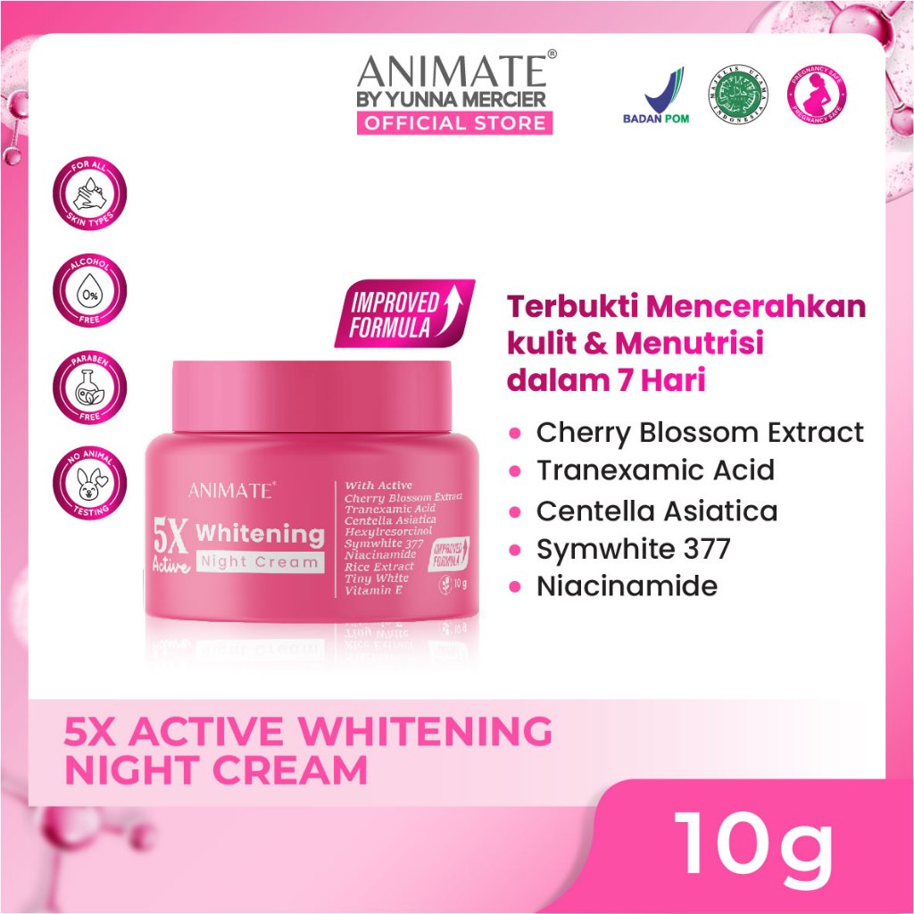 Jual Animate 5X Active Whitening Night Cream /Krim Malam 10 gr | Shopee ...
