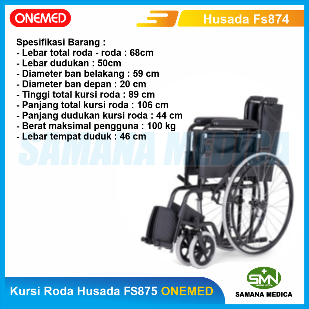 Jual Kursi Roda Husada FS875 ONEMED Kursi roda Standar Rumah Sakit ...