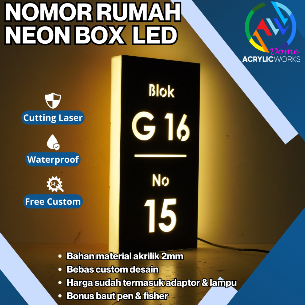 Jual Nomor Rumah LED Neon Box Akrilik Papan Nama Akrilik LED | Shopee ...