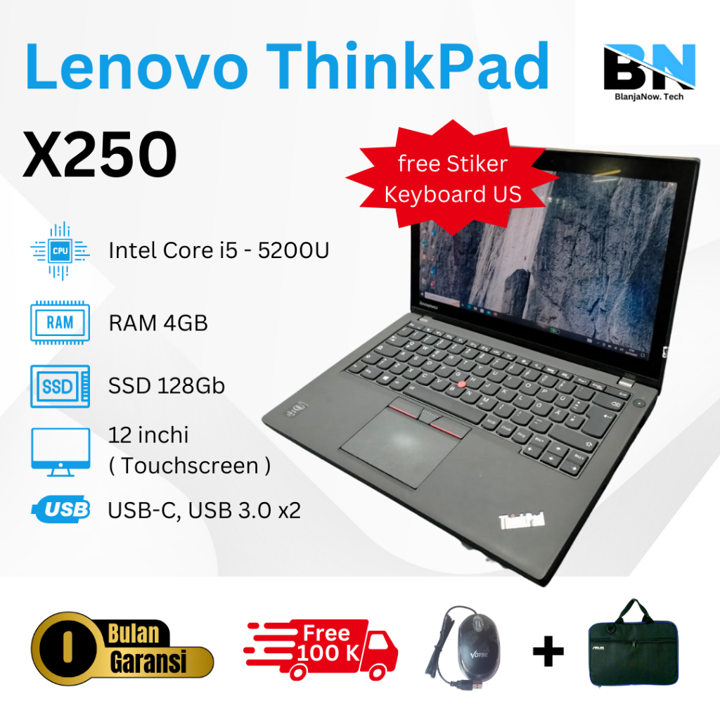 Jual Laptop lenovo Thinkpad X250 Core i5 Gen 5 Ram 4Gb Ssd 128Gb Layar ...